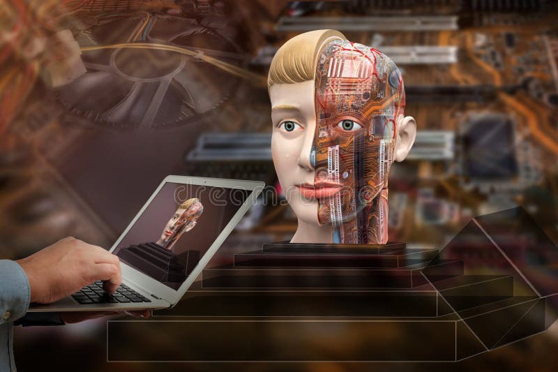 A Man Uses a Laptop To Work with Artificial Intelligence. Global ...