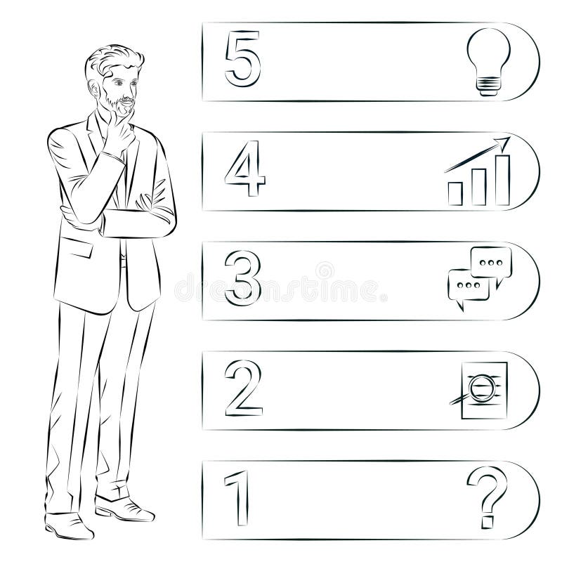 A Man Uses 5 Steps To Identify a Problem. Sketch Stock Vector ...