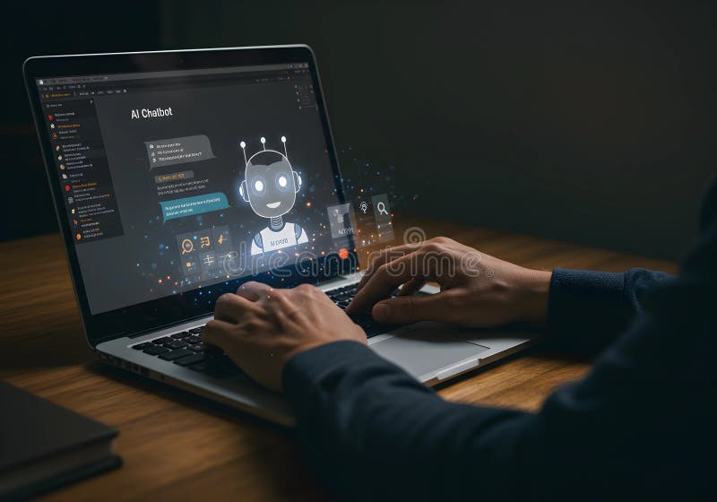 AI Chatbot Interaction on Laptop Stock Illustration - Illustration of ...