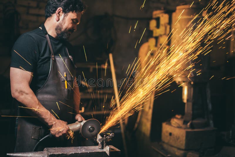 Man Using Angle Grinder Sparks Stock Photo - Image of heattemperature ...