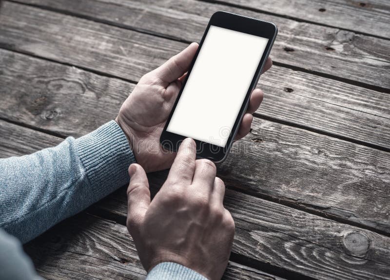 Man Using App on a Smartphone Display. Stock Image - Image of black ...