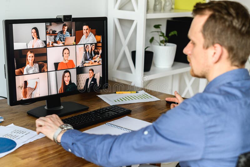 A Man is Using App for Video Connect Stock Image - Image of group ...