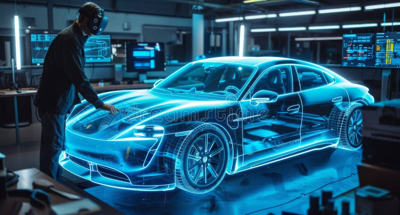 Man Using AR Headset Designing Futuristic Car with Augmented Reality ...