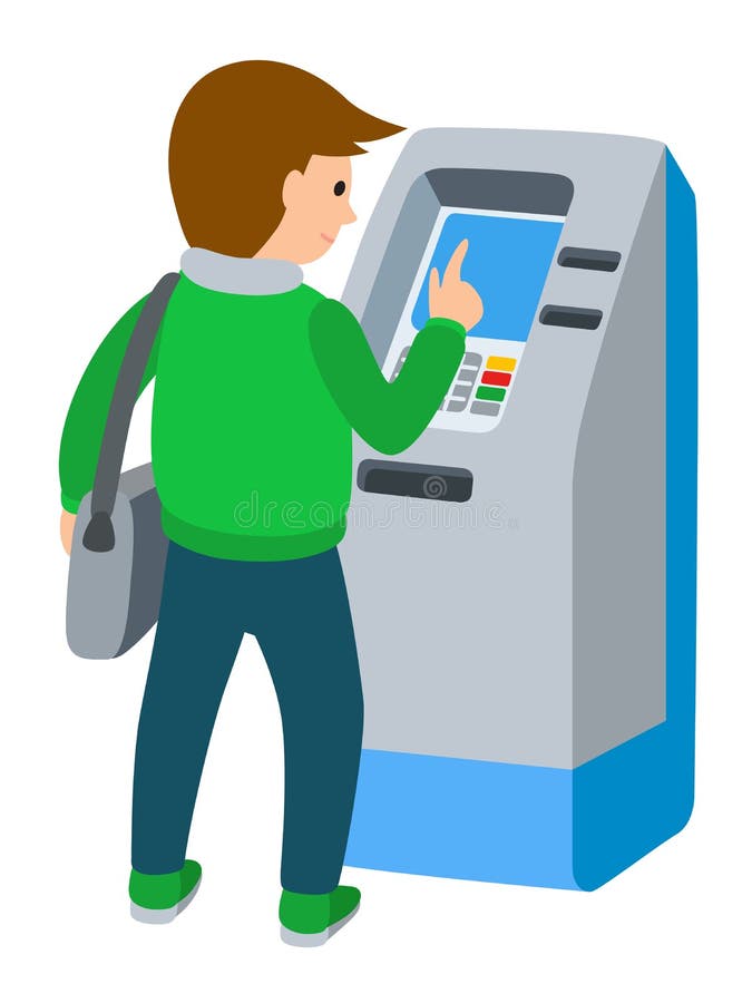Man Using ATM Machine. Vector Illustration of People White Background ...