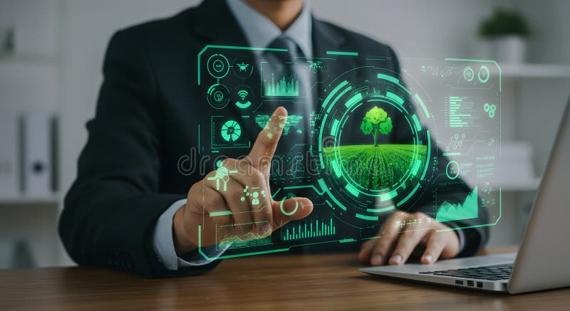 Man Using Augmented Reality Interface for Sustainable Agriculture and ...