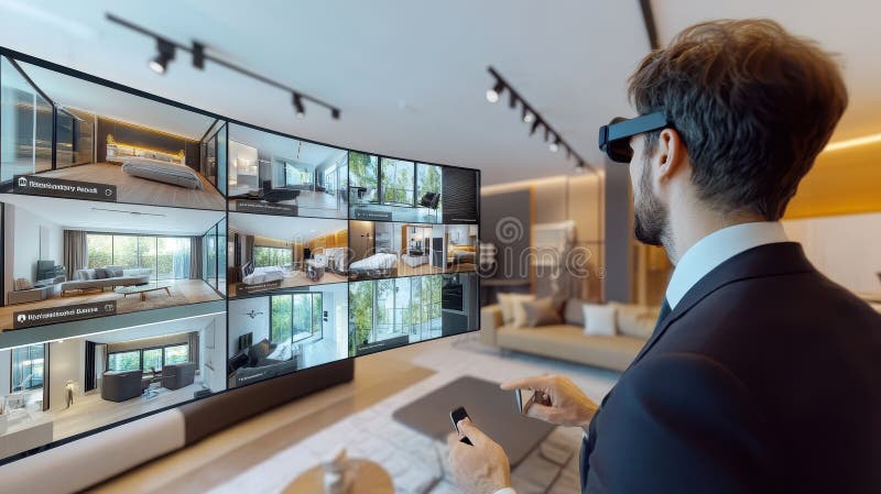 A Man Using Augmented Reality To View Virtual Interior Designs on a ...