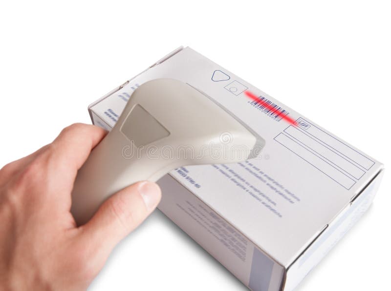 Man Hand with Barcode Scanner in Operation. Stock Image - Image of ...
