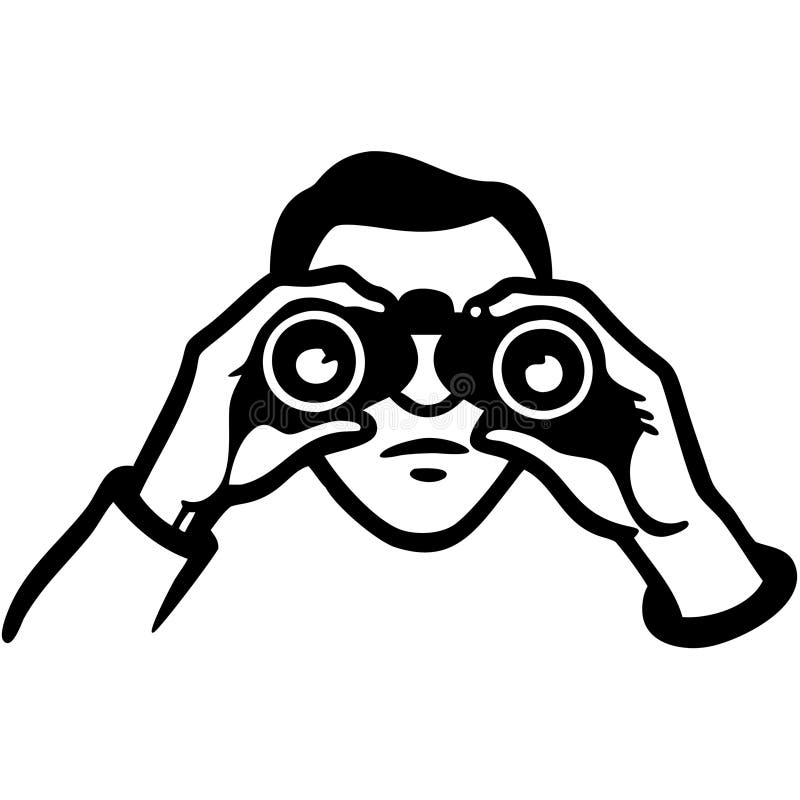 Man Using Binoculars Vector Illustration for Observation and ...