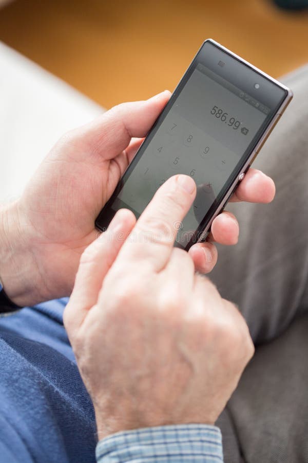 Man Using Calculator in Phone Stock Image - Image of elderly ...