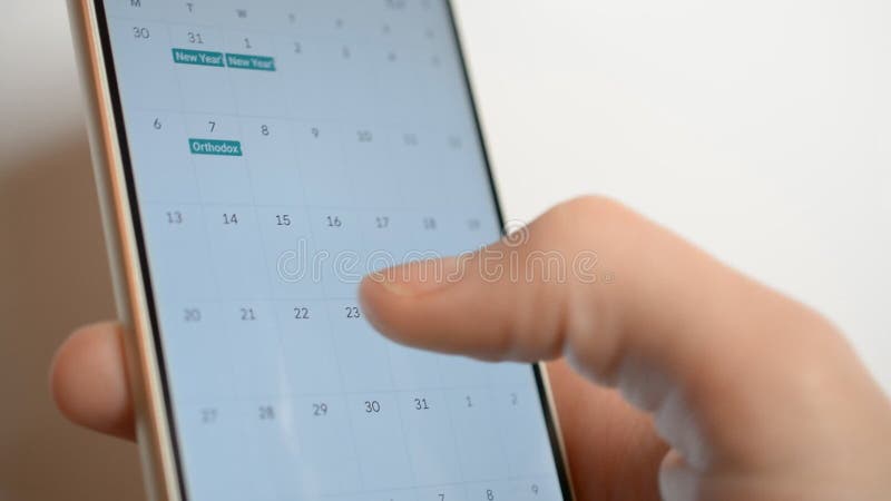 Man Using Calendar App on the Mobile Device Closeup Stock Footage ...