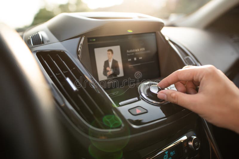 Man Using Car Multimedia Audio System Stock Photo - Image of multimedia ...