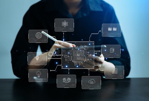 Man Using Chatbot in Computer and Tablet Smart Intelligence Ai.Chat ...