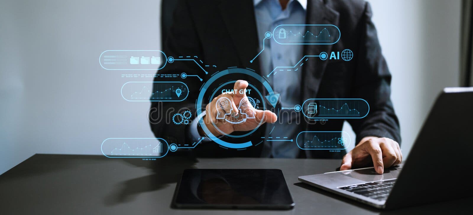 Man Using Chatbot in Computer and Tablet Smart Intelligence Ai.Chat GPT Chat with AI Artificial ...