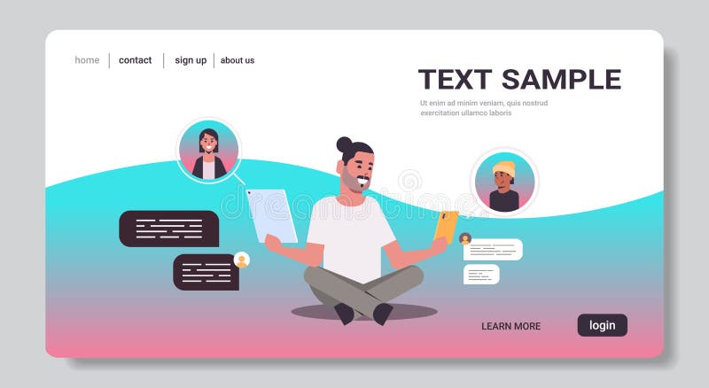 Man Using Chatting Apps on Digital Devices Social Network Chat Bubble ...