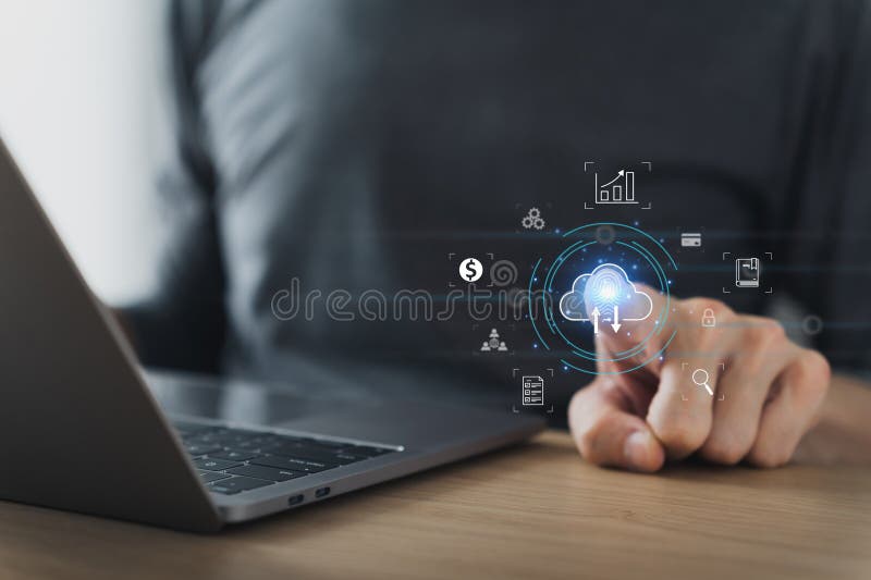 Man Using Cloud Technology System with Business Information Networking ...
