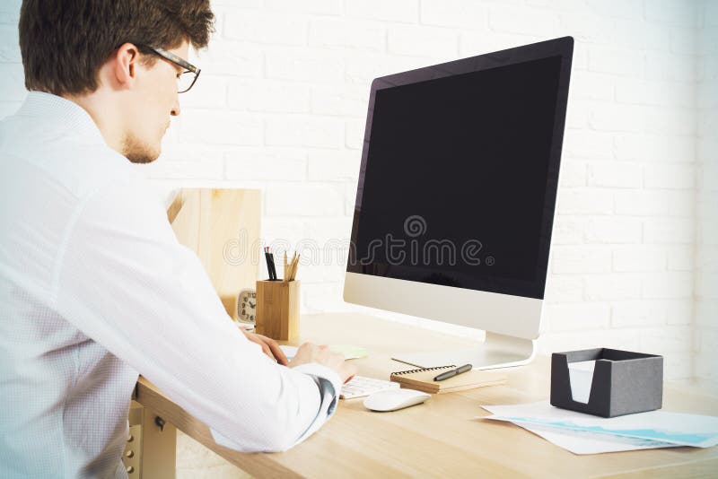 Man using computer stock photo. Image of mockup, back - 73558680