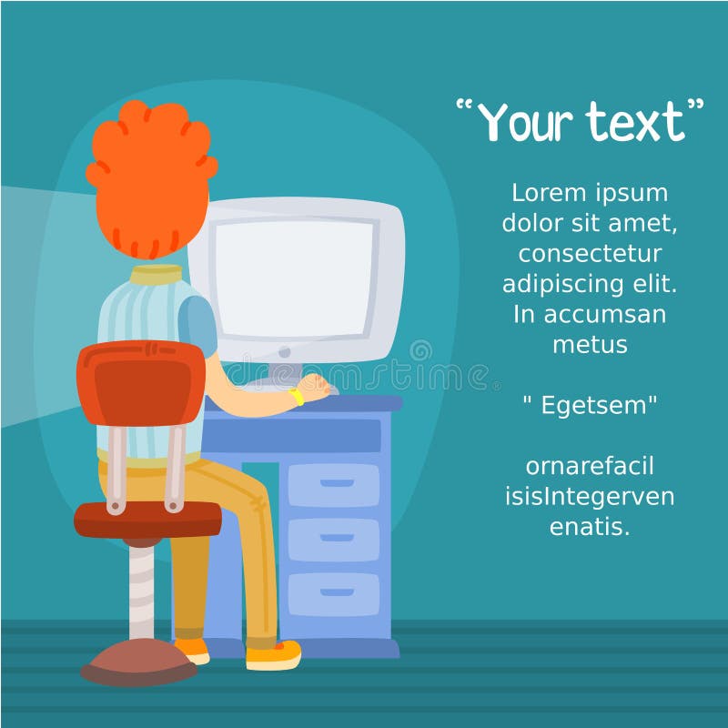 Man Using Computer with Blank Space for Text, Internet, Back View Stock ...