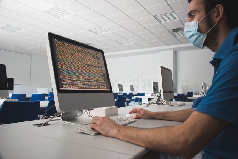 Man Using a Computer in a Class Stock Image - Image of monitor, data ...