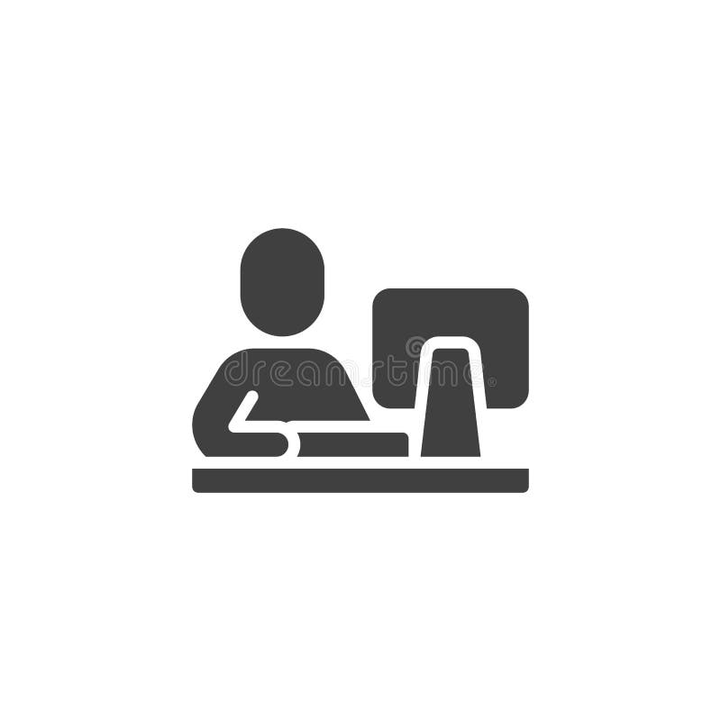 Man Using Computer at Desk Vector Icon Stock Vector - Illustration of ...