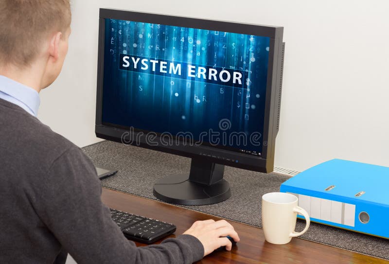 Man Using Computer with Error Stock Image - Image of server, work: 83423555