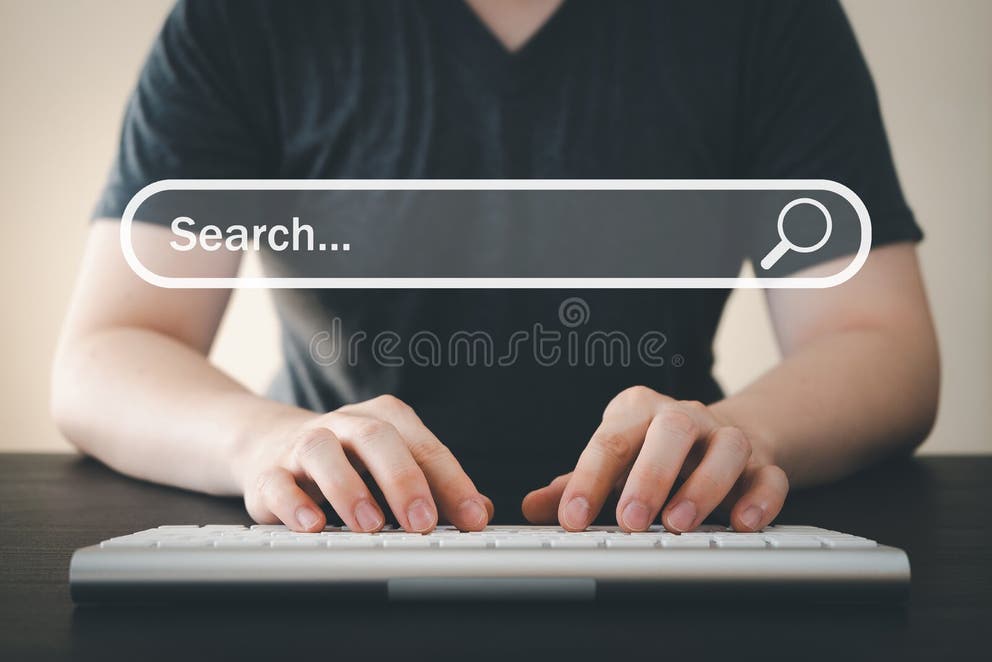 Man Using Computer Keyboard for Searching and Browsing Internet ...