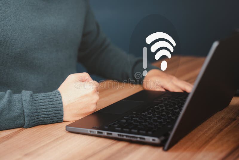 Man Using A Computer Laptop To Connect To Wifi But Wifi Not Connected