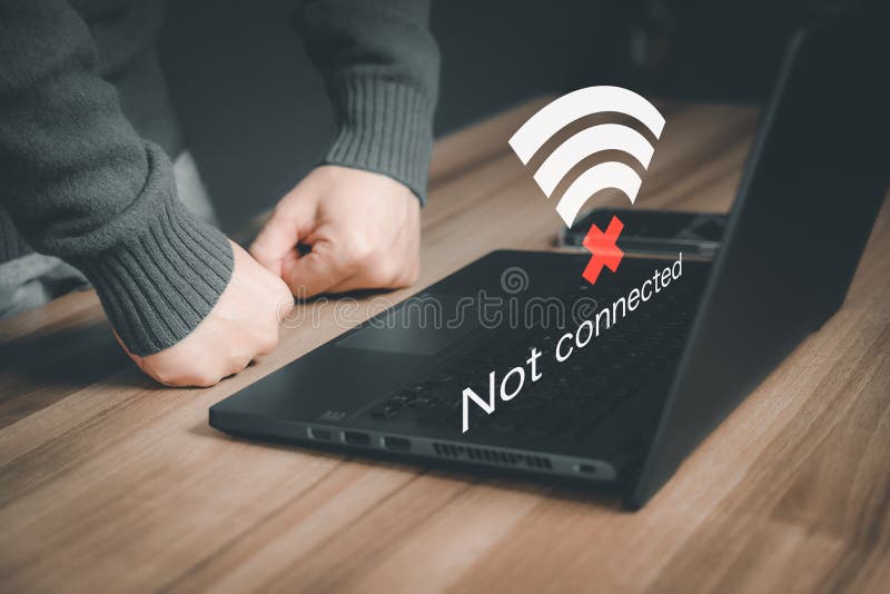 Man Using A Computer Laptop To Connect To Wifi But Wifi Not Connected