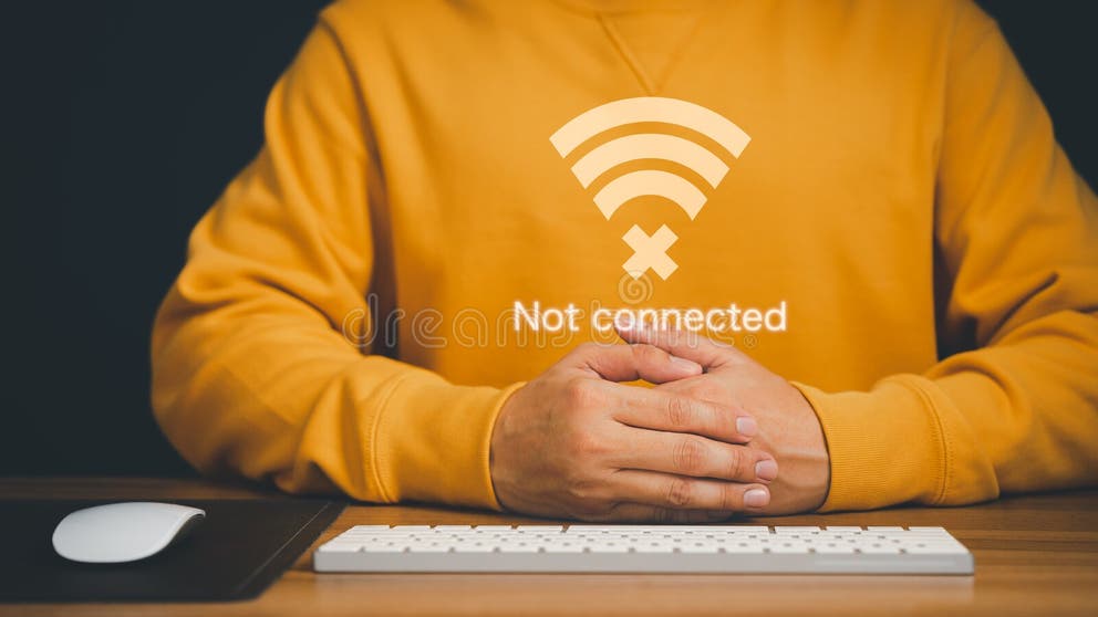 Man Using A Computer Laptop To Connect To Wifi But Wifi Not Connected