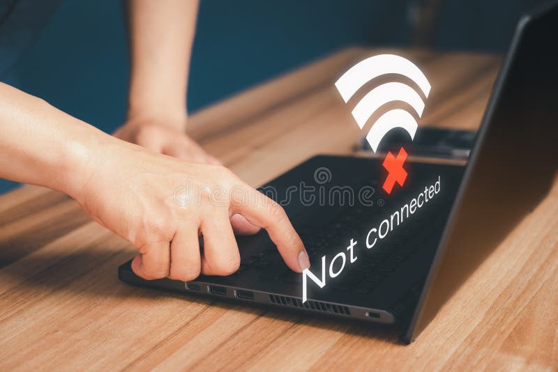 Man Using A Computer Laptop To Connect To Wifi But Wifi Not Connected And Waiting To Loading