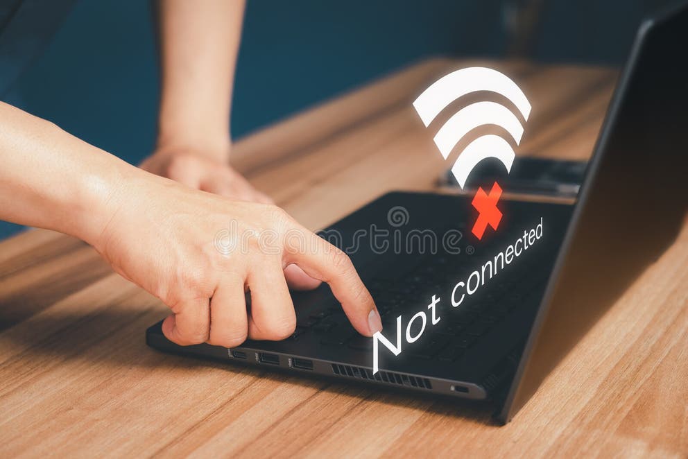Man Using A Computer Laptop To Connect To Wifi But Wifi Not Connected And Waiting To Loading