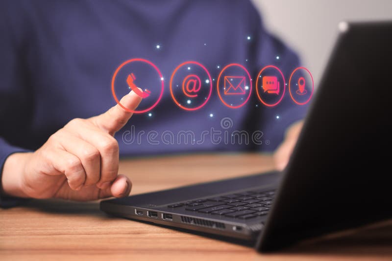 Man Using a Computer Laptop and Touching on Technology Virtual Screen ...