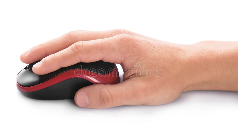 Man Using Computer Mouse on White Background Stock Image - Image of ...