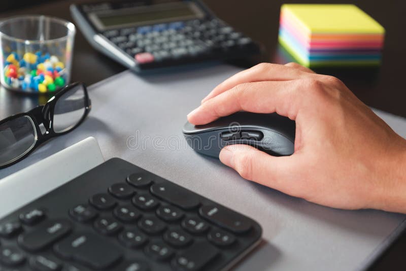 Man Using Computer Mouse, Office Concept Stock Image - Image of male ...