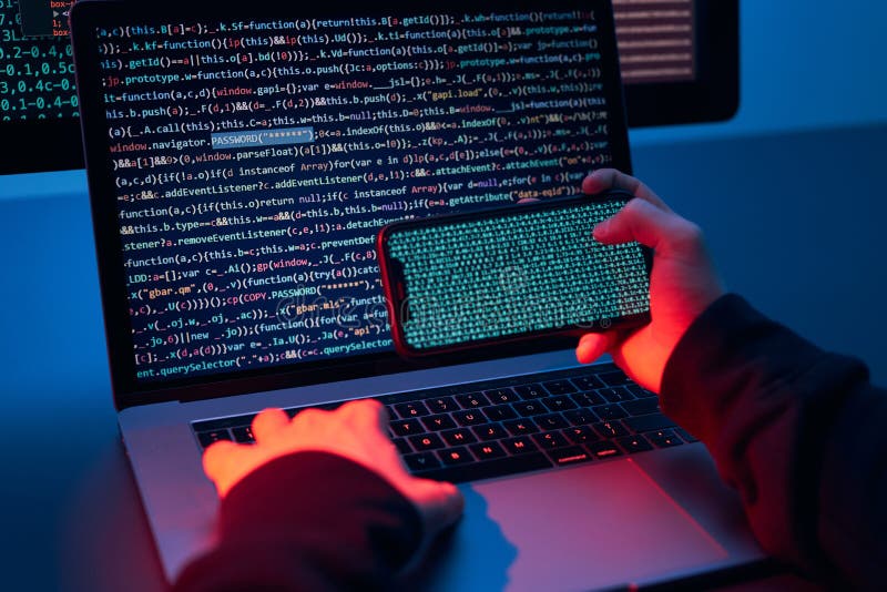 Man Using Computer And Programming To Break Code Cyber Security Threat Internet And Network