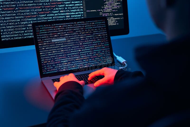 Man Using Computer And Programming To Break Code Cyber Security Threat Internet And Network