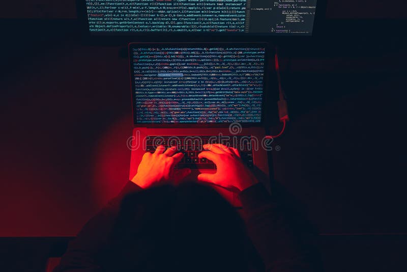 Man Using Computer And Programming To Break Code Cyber Security Threat Internet And Network