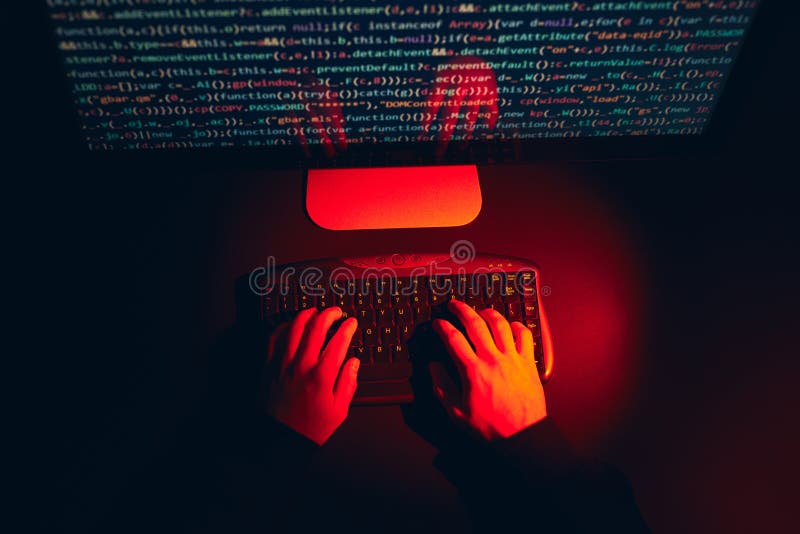 Man Using Computer and Programming To Break Code. Cyber Security Threat ...