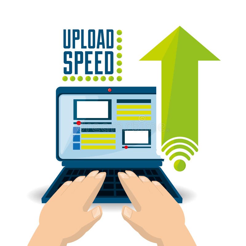 Man Using the Computer and Upload Files Stock Vector - Illustration of ...