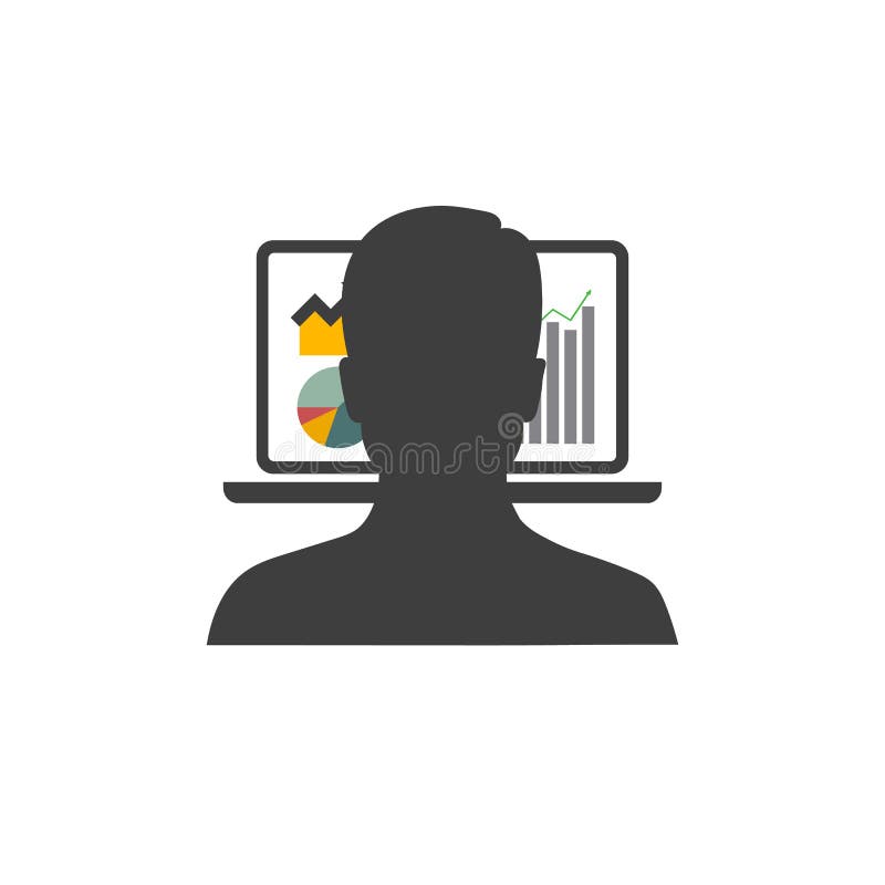 Man Using Computer, Vector Icon on White Isolate Stock Vector ...