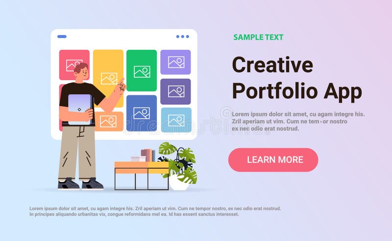 Man Using Creative Portfolio App on Computer Screen Visual Design ...