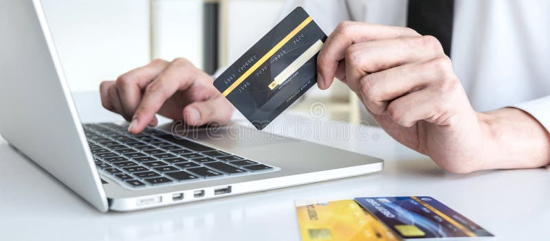 Man Using Credit Card Register Security Code Payments Online Shopping ...