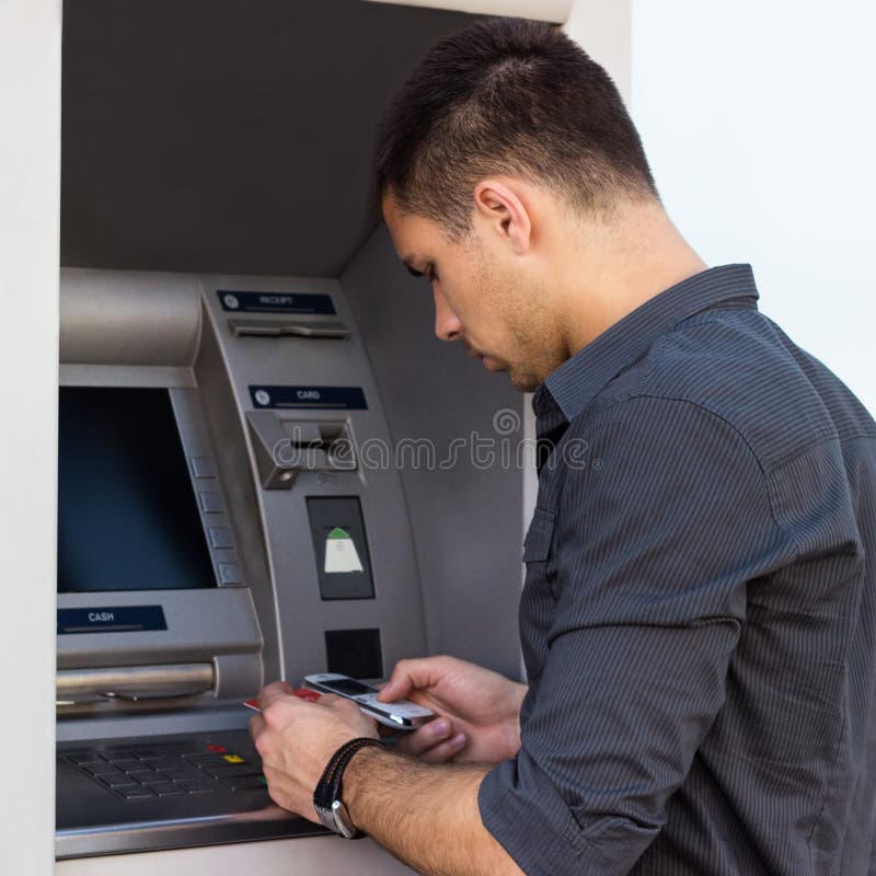 Man Put His Credit Card at the Atm Stock Photo - Image of hand, closeup ...