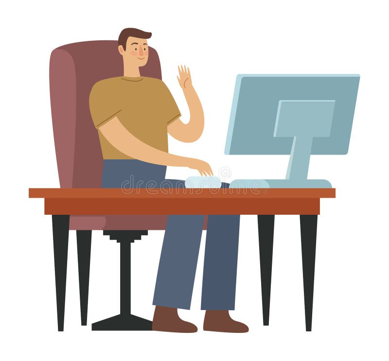 Man using desktop stock vector. Illustration of occupation - 239314837