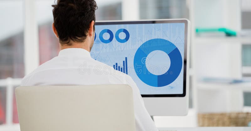 Man Using Desktop Pc in the Office Stock Image - Image of graph ...