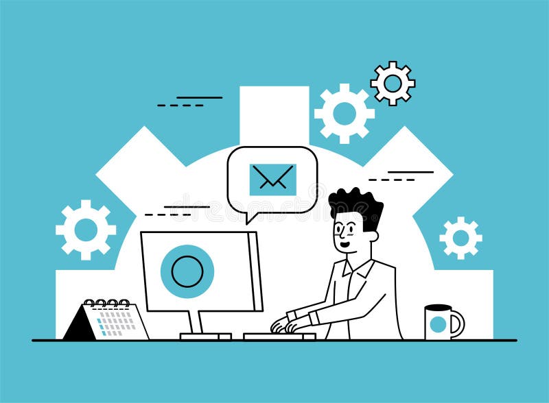 Man using desktop tasking stock vector. Illustration of multitasking ...