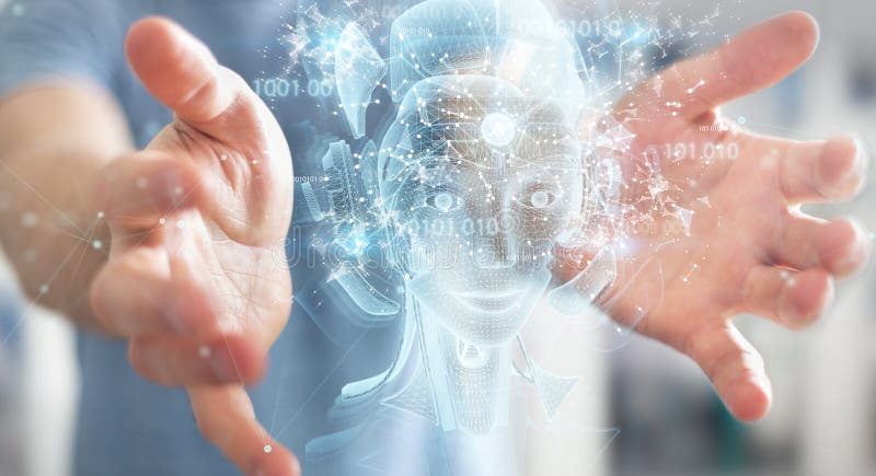 Man Using Digital Artificial Intelligence Holographic Projection 3D ...