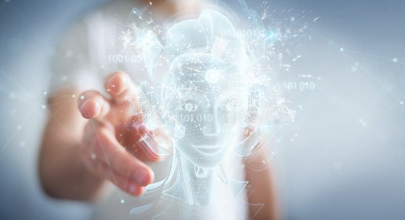 Man Using Digital Artificial Intelligence Holographic Projection 3D ...