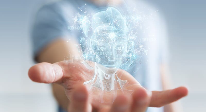 Man Using Digital Artificial Intelligence Holographic Projection 3D ...