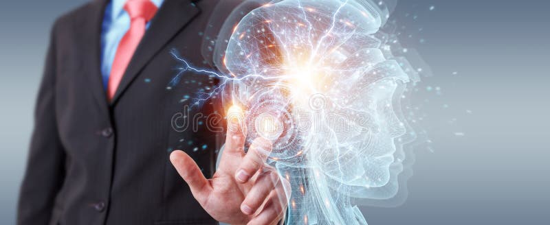 Man Using Digital Artificial Intelligence Holographic Projection 3D ...