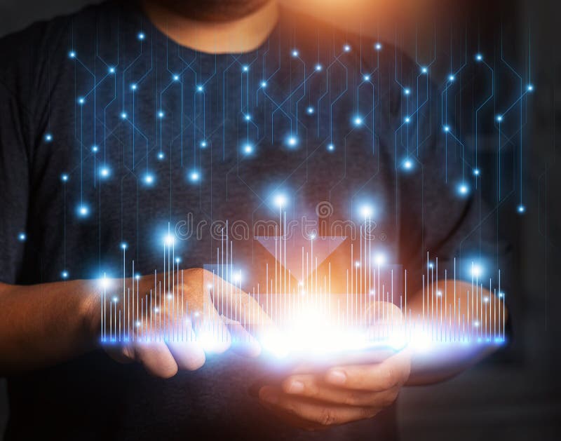 Man Using Digital Asset Abstract Technology Backgrounds of Downloading ...